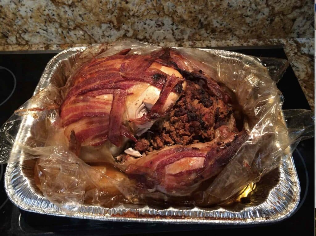 Liliana’s Thanksgiving Pavochon with Pork, Beef, Raisins & Almond ...